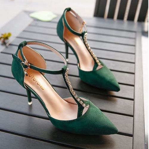 Jual SHH313-green Sepatu Heels Wanita Elegan 9CM - GrosirImpor.com